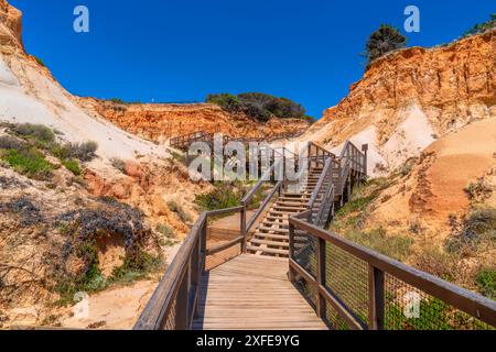 Wooden steps stairway Praia da Falesia beach the Algarve, Portugal near ...
