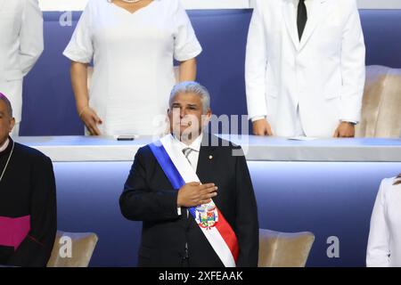 President of Panama Jose Raul Mulino Quintero speaks during a panel ...