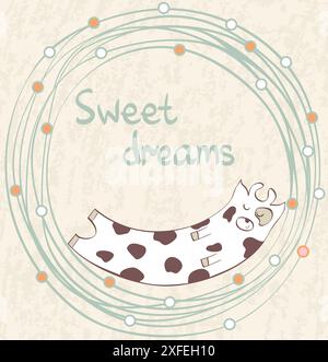 Cartoon Sleeping cow. Cute Hand Drawn illustration Stock Vector Image ...