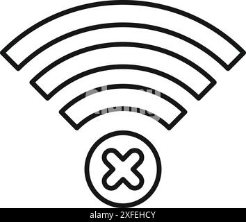 Simple line icon showing a router with a crossed out sign above ...