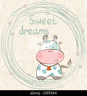 Cartoon Sleeping cow. Cute Hand Drawn illustration Stock Vector Image ...