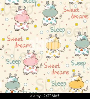 Cartoon Sleeping cow. Cute Hand Drawn illustration Stock Vector Image ...