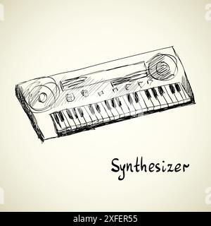 Doodle synthesizer illustration in vector. Hand drawn synthesizer icon ...