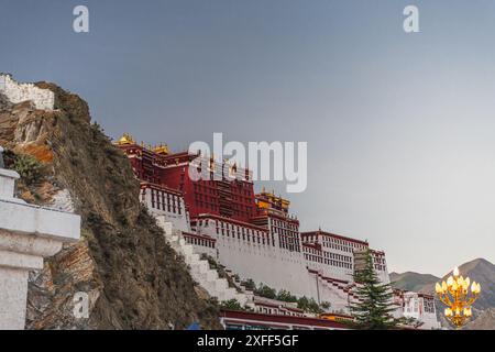 The angled front of Potala Palace elevated above in Lhasa, Tibet Stock ...