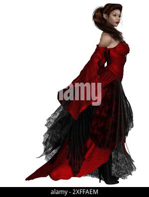 Elven Princess in Red Dress, Back View Stock Photo - Alamy
