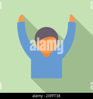 Young man raising his arms in celebration flat vector illustration ...