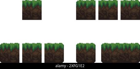 Pixel art tile set for 2d retro video-game. A set of ground tiles with ...
