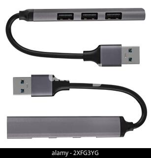USB hub, card reader for multiple USB ports, on a white background in ...