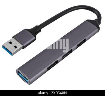USB hub, card reader for multiple USB ports, on a white background in ...