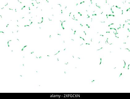 Green confetti, falling paper ribbons isolated on white background ...