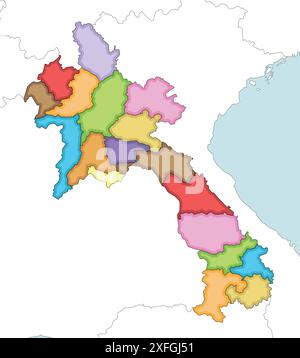 Vector illustrated regional map of Laos with provinces and ...