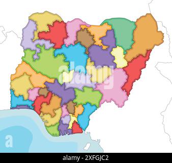 Vector regional blank map of Nigeria with states and administrative ...