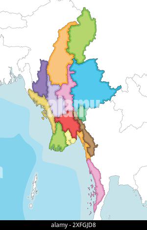 Vector illustrated map of Myanmar with regions, states and ...