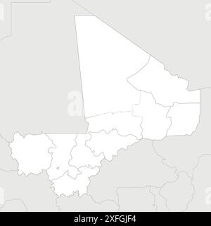 Vector blank map of Mali with regions, capital district and ...