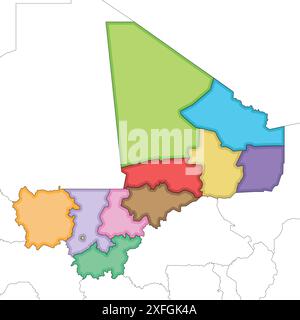 Vector illustrated map of Mali with regions, capital district and ...