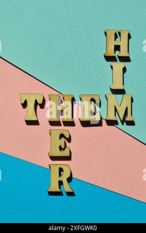 Ask My Pronouns, words in wooden alphabet letters isolated on colourful ...