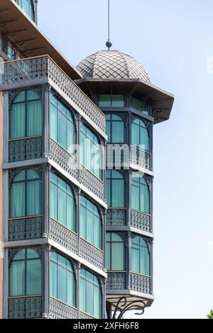 Traditional ornamental oriel windows, balconies in the streets of ...