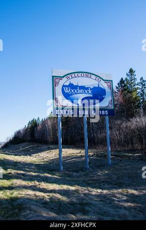 Welcome to Woodstock sign on NB 2 in New Brunswick, Canada Stock Photo ...