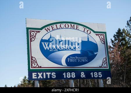 Welcome to Woodstock sign on NB 2 in New Brunswick, Canada Stock Photo ...