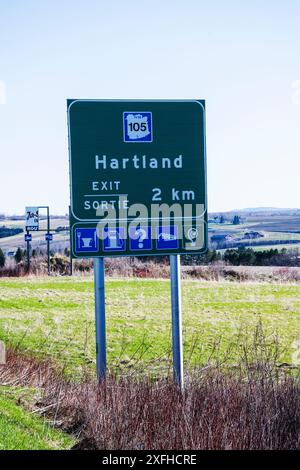 Highway sign to Hartland on NB 105 in New Brunswick, Canada Stock Photo ...