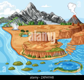Illustration of various landforms and water features Stock Vector Image ...