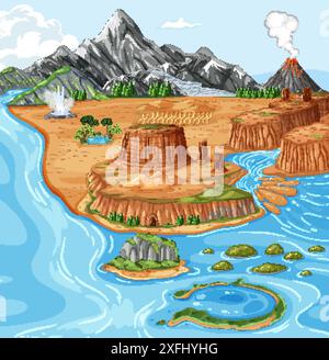 Illustration of various landforms and water features Stock Vector Image ...