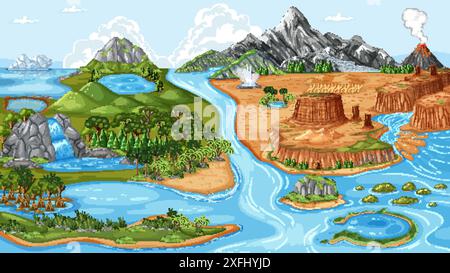 Illustration of various landforms and water features Stock Vector Image ...