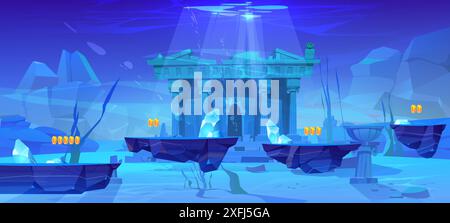 Game level background with platforms underwater in sea. Vector 2d ...