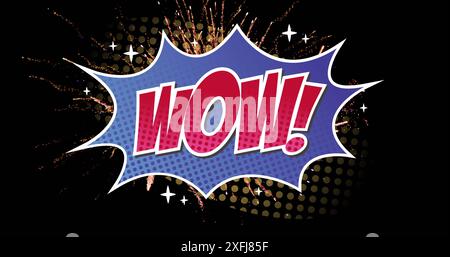 Image of Wow text over comic retro speech bubble with fireworks and ...