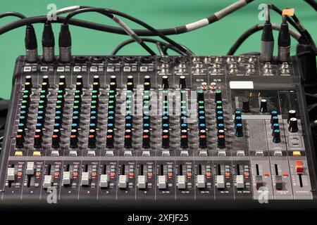 Audio mixing control console. Profesional sound equipment. Broadcasting ...