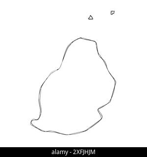 Mauritius country simplified map. Thin black outline contour. Simple ...