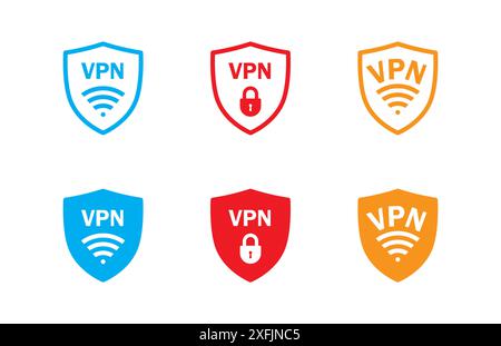 Vpn shield icon set. Safe vpn symbol. Flat vector illustration Stock ...