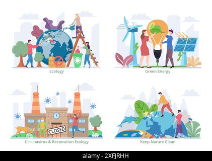Concepts Set of Ecology Problems, flat design vector illustration, for ...