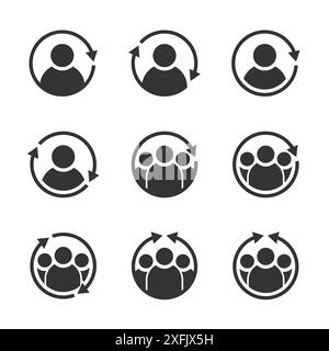 Personnel change outline icon vector people in round cycle symbol human ...