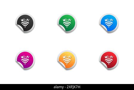 Wi-fi color icon stickers set. Signal symbol. Flat vector illustration ...