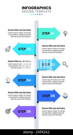 Six step infographic vertical diagram, business information design ...