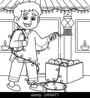 Diwali Festival of Lights Coloring Page for Kids Stock Vector Image ...