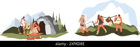 Prehistoric Humans by Fire vector Stock Vector Image & Art - Alamy