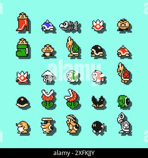 Set of enemies characters from Super Mario Bros U classic video game ...