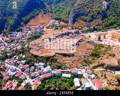 Fethiye Castle ruins aerial panoramic view. Fethiye is a city in Mugla ...