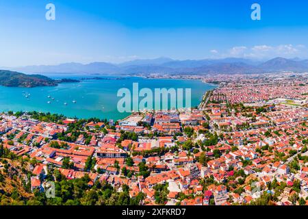 Fethiye city centre aerial panoramic view. Fethiye is a city in Mugla ...