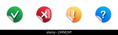Right, Wrong, Exclamation mark color. Vector set of flat round check mark, X mark icons ...
