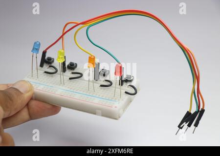 electronics technology breadboard colorful wires Stock Photo - Alamy
