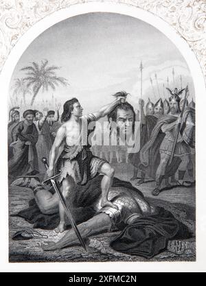 Illustration of David Slaying the Giant Goliath after Striking him with ...