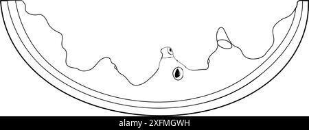 Watermelon rind line art. Bitten watermelon slice with rind and flesh ...