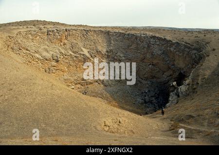 Sinkhole 'Gypsum cave' full of gypsum crystals, Kugitang plain ...