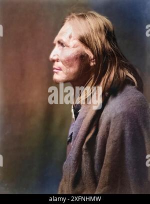 Apache Indian by Edward Curtis, circa 1905 colorized and restored Stock ...