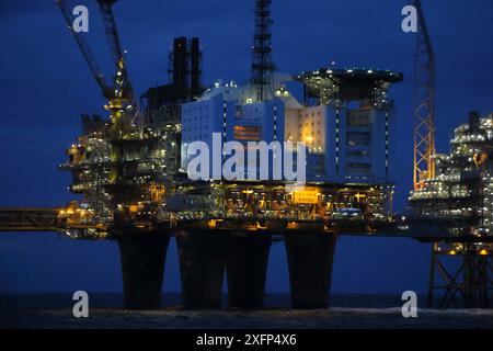 Oseberg central oil production platform at dusk, North Sea, June 2016 ...
