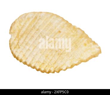 A single, crisp, ridged potato chip isolated on white background ...