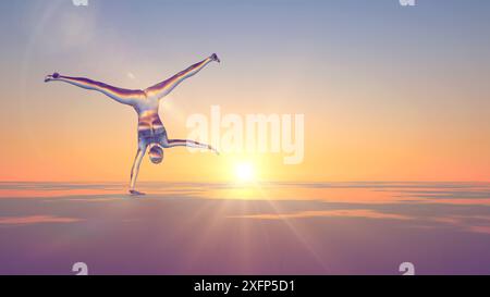 3d illustration a translucent man meets the dawn Stock Photo - Alamy